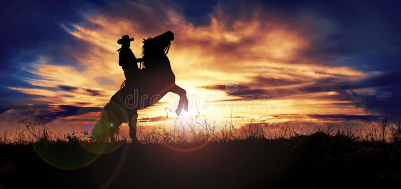 Rearing Horse With Rider Silhouette Sunset