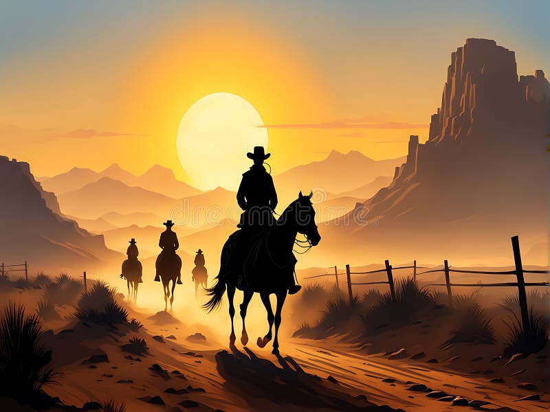 Silhouette of a Cowboy Standing in the Middle of a Vast Desert ...