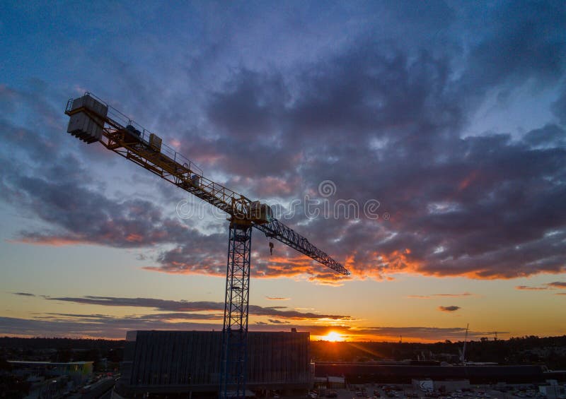 Silhouette Crane Construction Tower at Sunset Stock Image - Image of ...