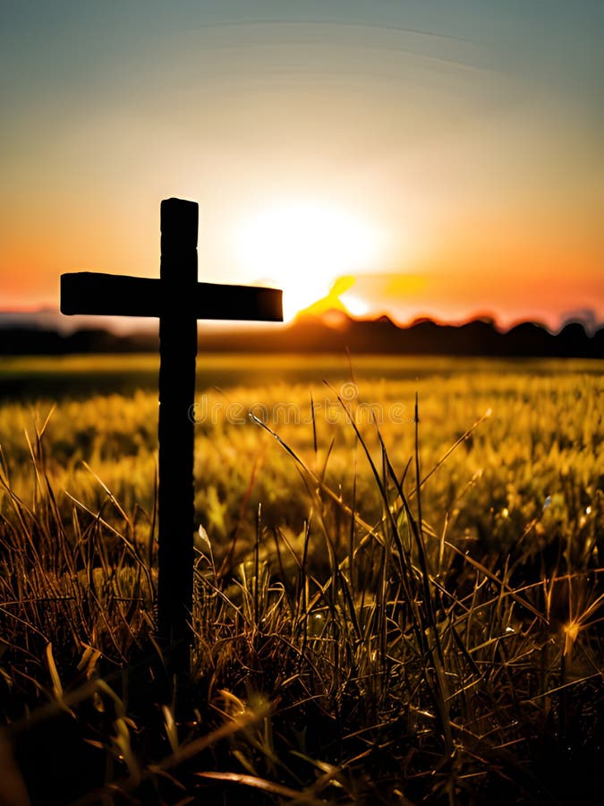Silhouette of a Cross in a Field, Ai Generated Stock Illustration ...