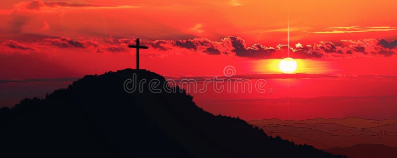 Silhouette of a Cross on a Hill during a Dramatic Red Sunset Stock ...