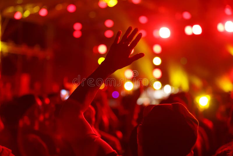 Silhouette Crowd in Front of Concert Stage Blurred Stock Image - Image ...