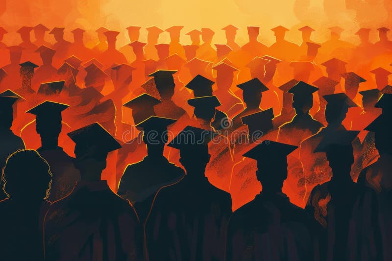 Silhouette of Crowd Graduate Students with Graduation Caps. Graduation ...