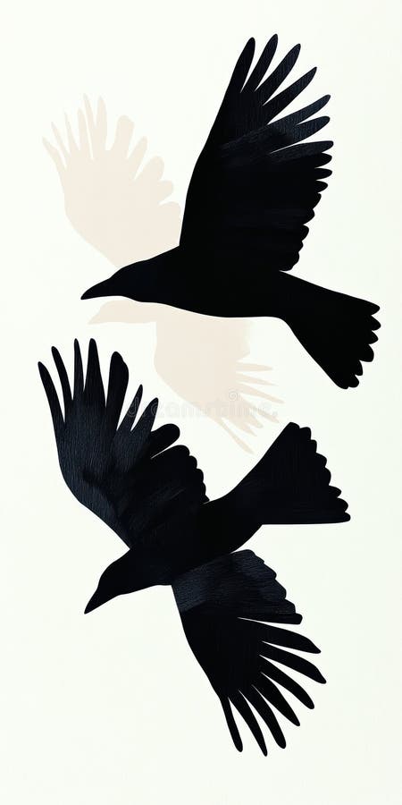 Silhouette of Crows in Flight with Abstract Shadows Stock Photo - Image ...