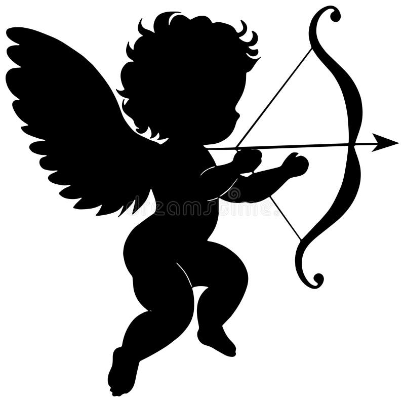 Silhouette of a Cupid with Bow and Arrow Stock Vector - Illustration of ...