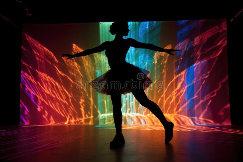 A Silhouette of a Dancer, Blended with a Colourful Stage Light Display ...