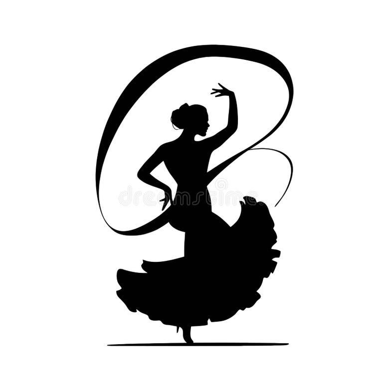 Silhouette of a Dancer Captured Mid-movement, with a Swirling Ribbon ...