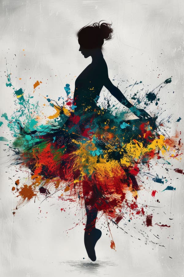 Silhouette of Dancer with Colorful Paint Splashes, Creative Abstract ...