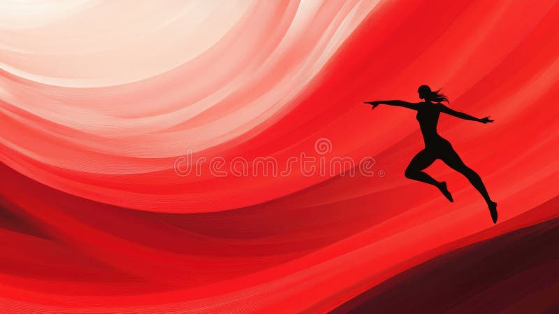 Silhouette of a Dancer Leaping Against a Vibrant Red Abstract ...