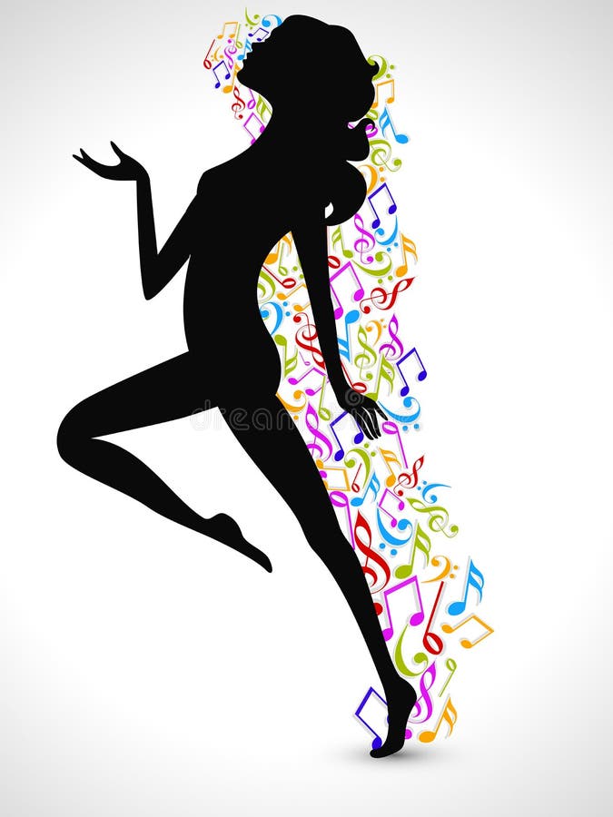 Silhouette of a Dancing Girl with Musical Notes. Stock Illustration ...