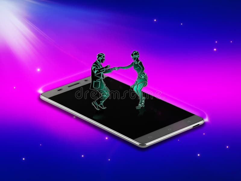 Silhouette Dancing on Smart Phone Screen Stock Illustration ...