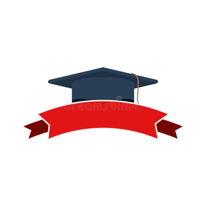 Silhouette Dark Blue Graduation Cap and Red Ribbon Stock Vector ...