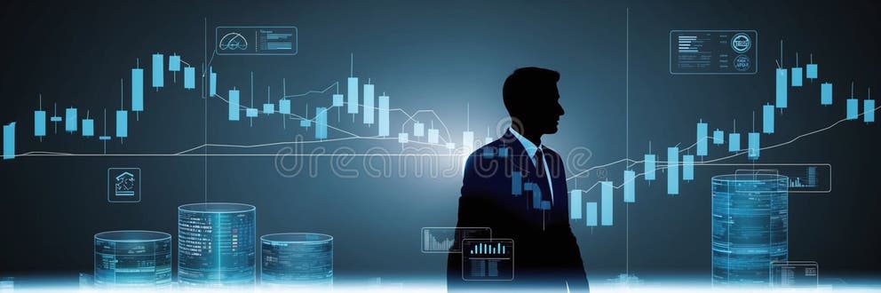Silhouette of a Data Analyst with Stock Graphs and Algorithm Visuals in ...