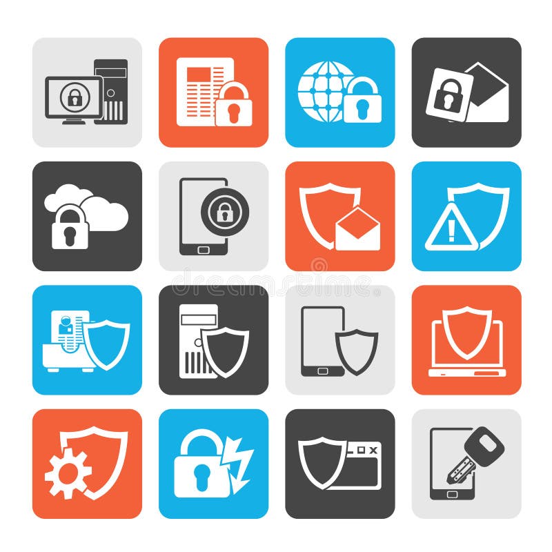 Silhouette Data and Information Protection Security Icons Stock Vector ...