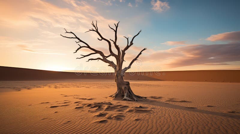 Silhouette Dead Tree Desert Stock Illustration - Illustration of ...