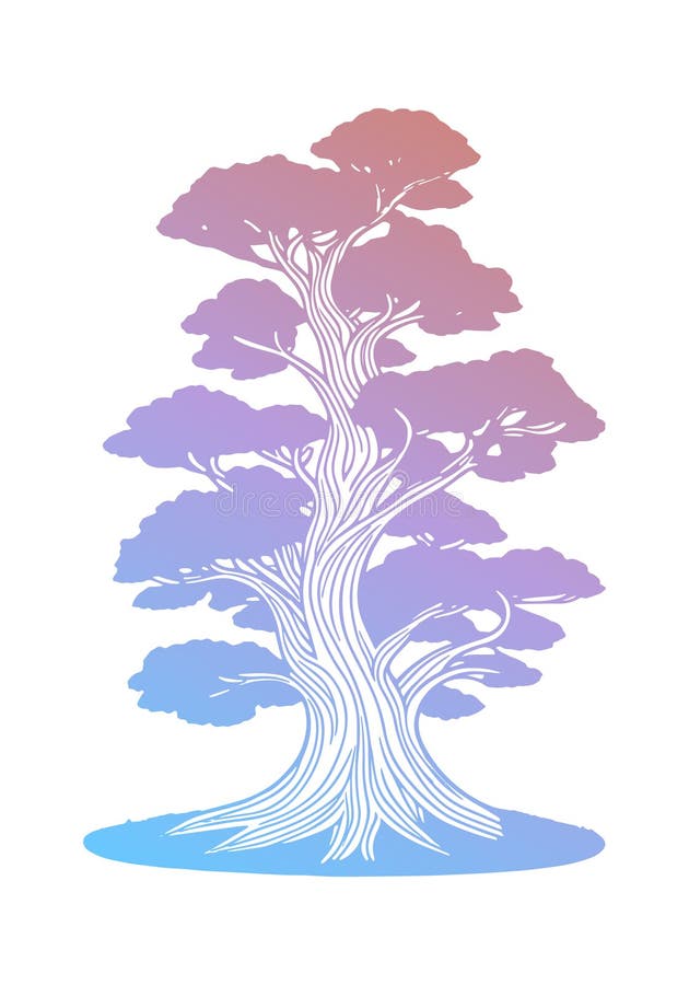 Silhouette of a Deciduous Tree with Soft Gradient. Isolated Vector ...