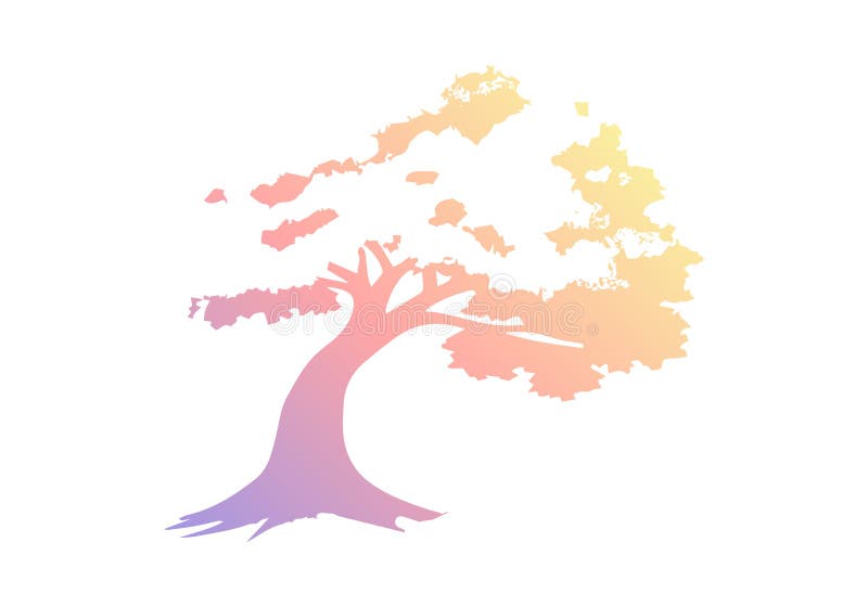Silhouette of a Deciduous Tree with Soft Gradient. Isolated Vector ...