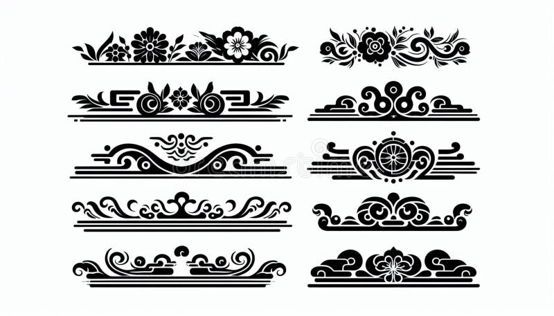 Silhouette Decorative Edge Elements in Chinese Folk Art Style Featuring ...