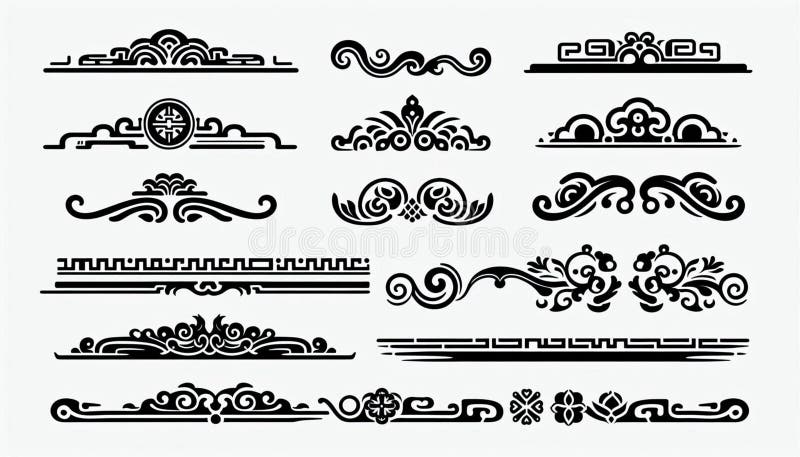 Silhouette Decorative Edge Elements in Chinese Folk Art Style Featuring ...