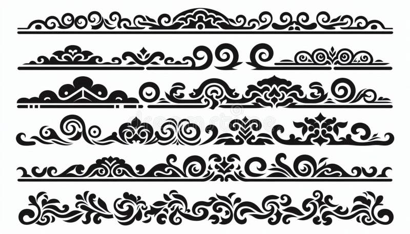 Silhouette Decorative Edge Elements in Chinese Folk Art Style Featuring ...