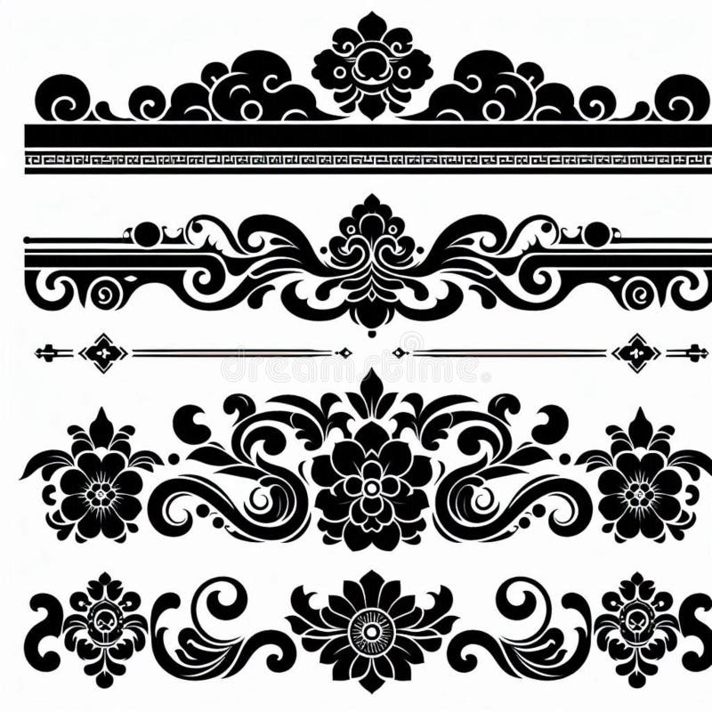 Silhouette Decorative Edge Elements in Chinese Folk Art Style Featuring ...