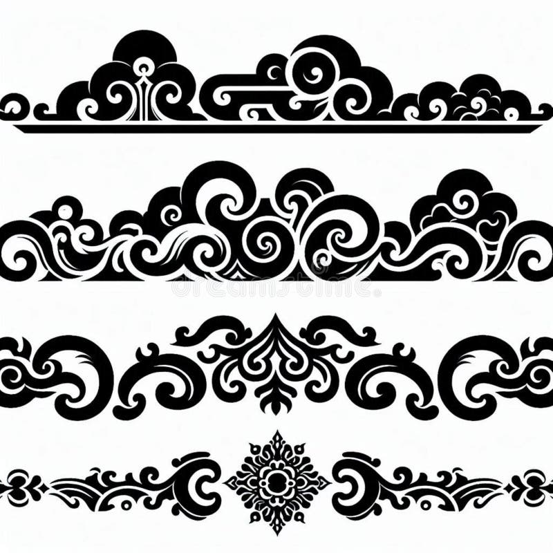 Silhouette Decorative Edge Elements in Chinese Folk Art Style Featuring ...