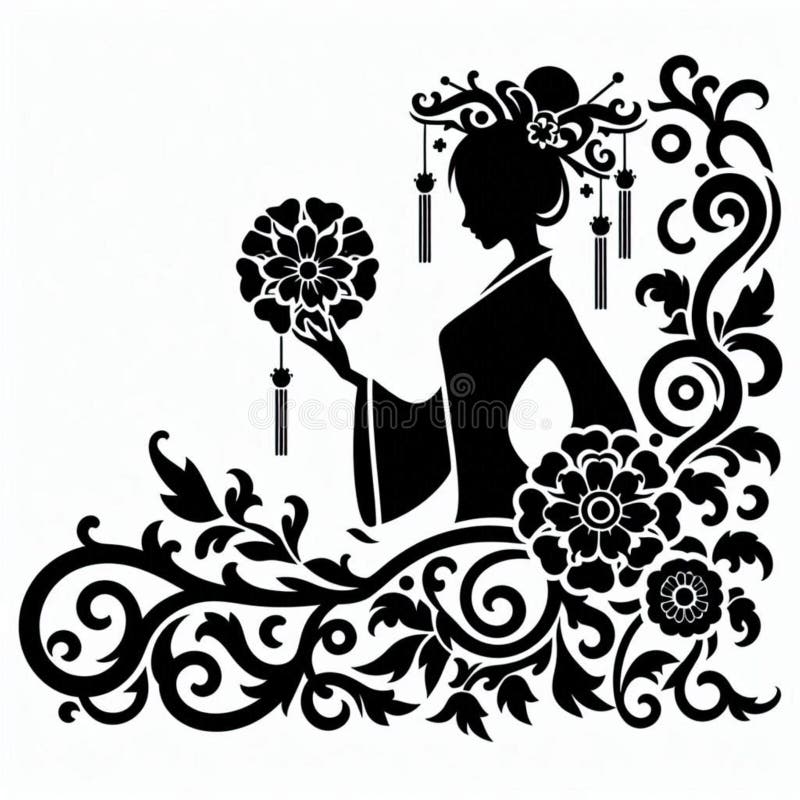 Silhouette Decorative Edge Elements in Chinese Folk Art Style Featuring ...