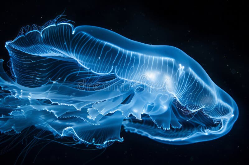 The Silhouette of a Deep-sea Jellyfish, Its Translucent Body Pulsing ...