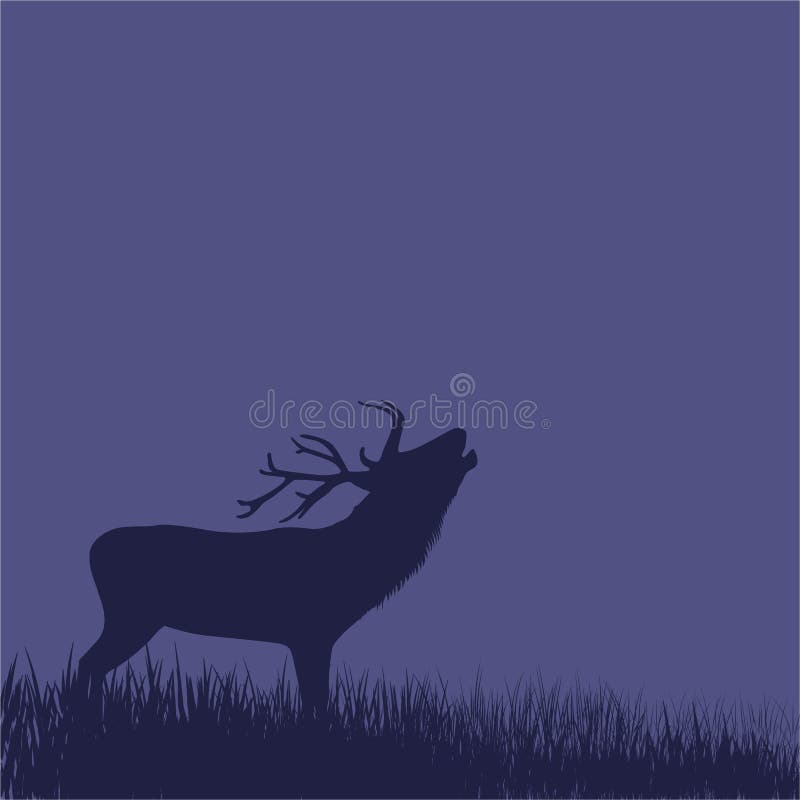 Silhouette of a Deer Standing on a Hill at Night. Stock Vector - Illustration of pine, cartoon ...