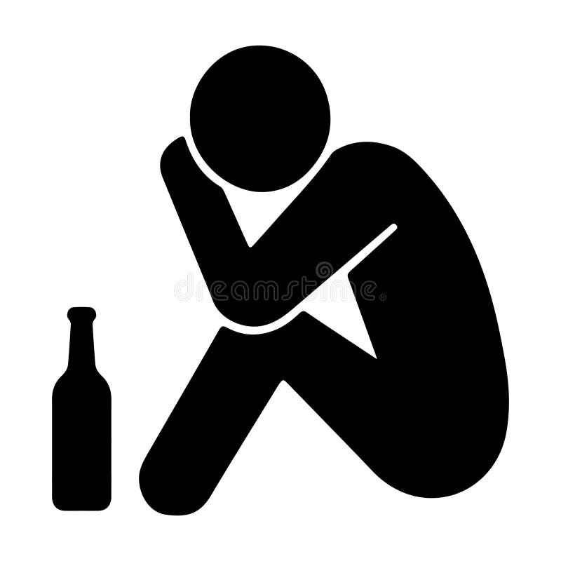 Silhouette of Depressed Man with Bottle, Representing Alcohol Addiction ...