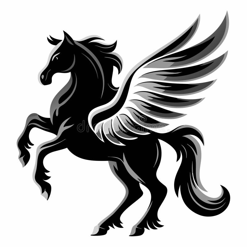 Winged Horse Head Silhouette Logo Design Stock Illustrations – 207 ...