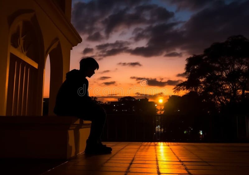 The Silhouette of a Desperate Man, Sad and Surrendering, Projected by ...