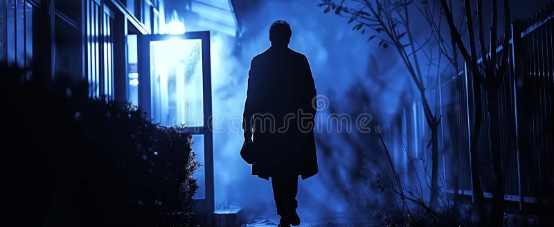 Silhouette of a Detective Walking Home Alone at Night , Scared O Stock ...