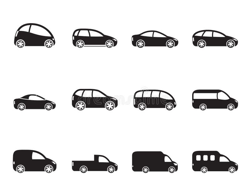 Silhouette Different Types of Cars Icons Stock Vector - Illustration of ...