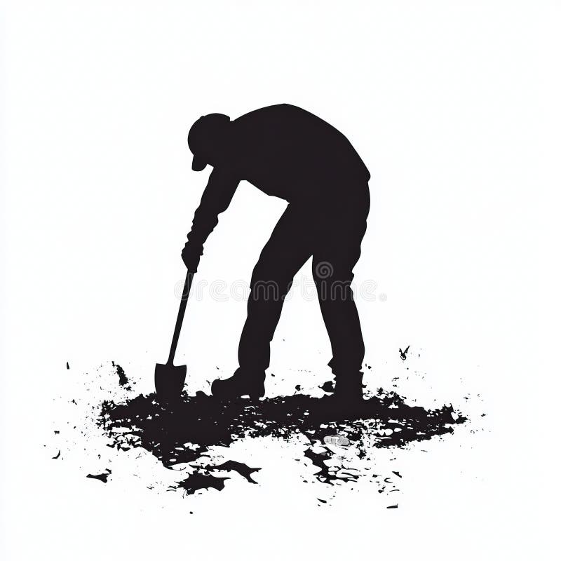 Silhouette Digging , Black and White Illustration Isolated on White ...