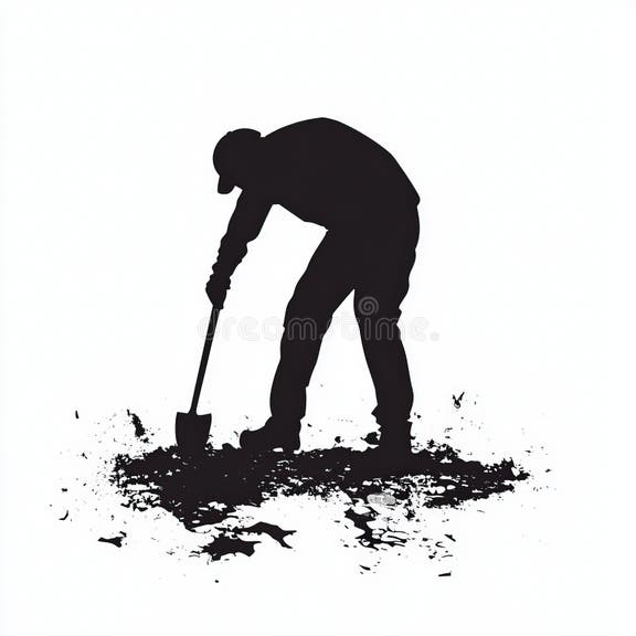 Silhouette Digging , Black and White Illustration Isolated on White ...