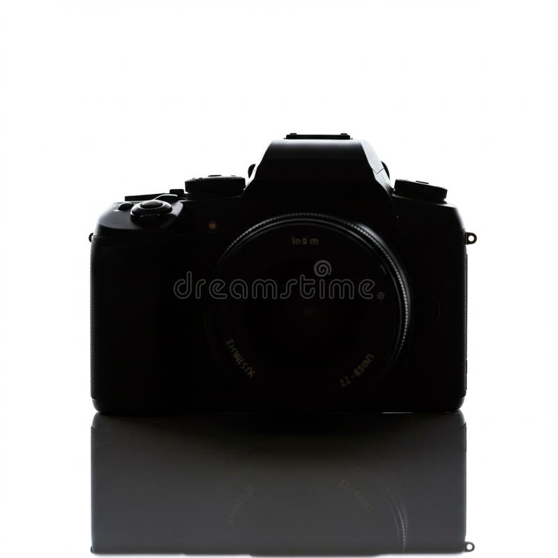 Silhouette of a Digital Camera Against a White Background, Reflecting ...