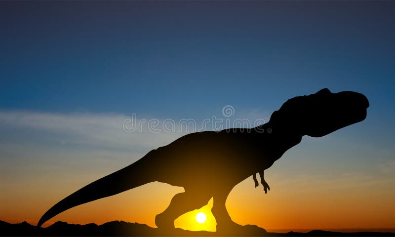 Silhouette of a Dinosaur Against the Sunset Stock Vector - Illustration ...