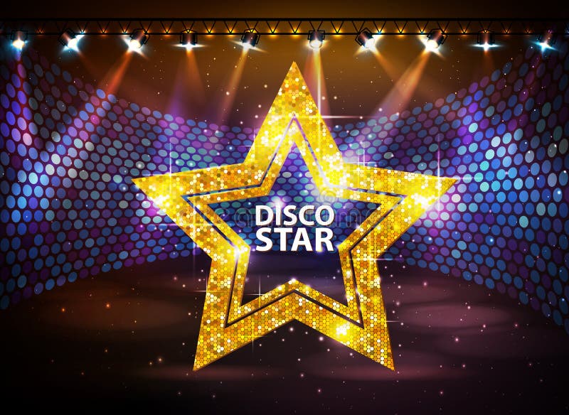 Silhouette of Disco Star Sign on Disco Stage Background Stock Vector ...