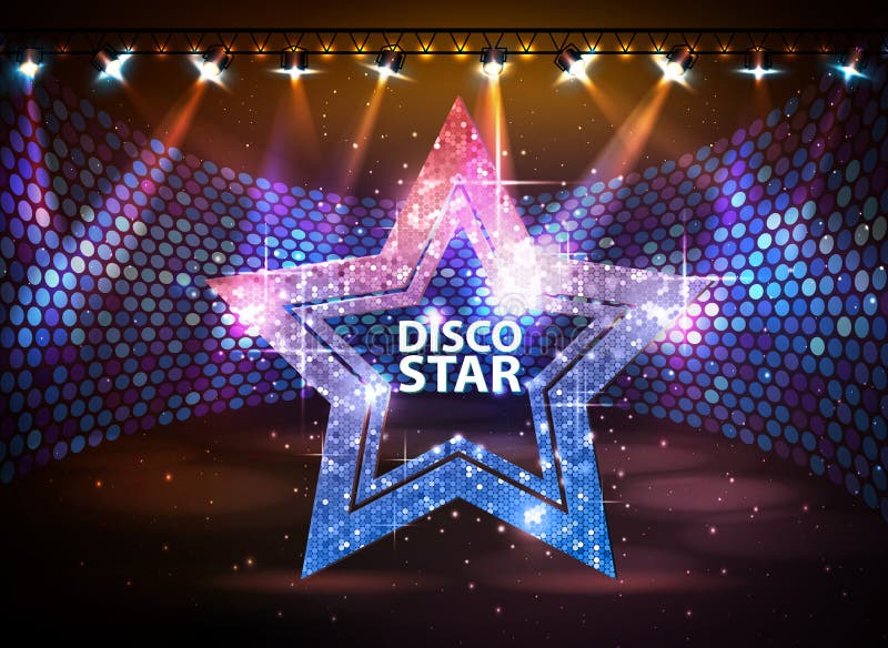 Silhouette of Disco Star Sign on Disco Stage Background Stock Vector ...