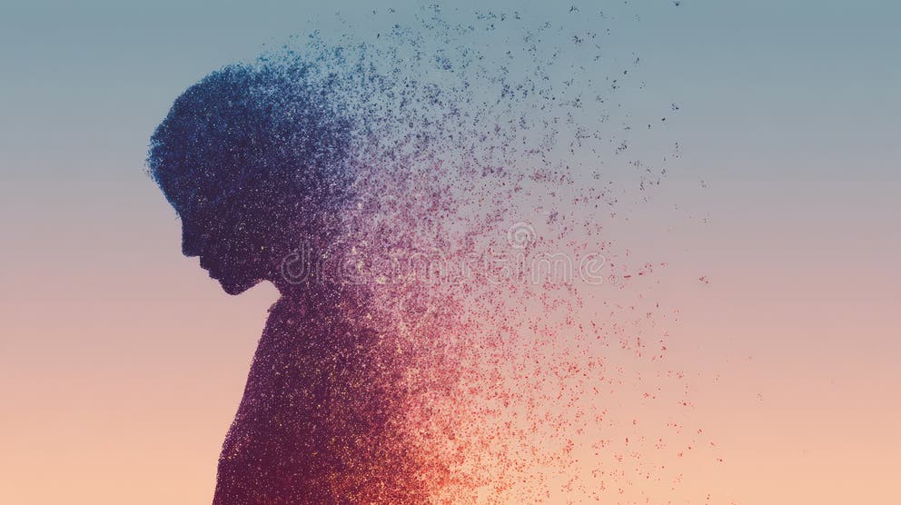 Silhouette of a Dissolving Person Against a Vibrant Gradient Background ...