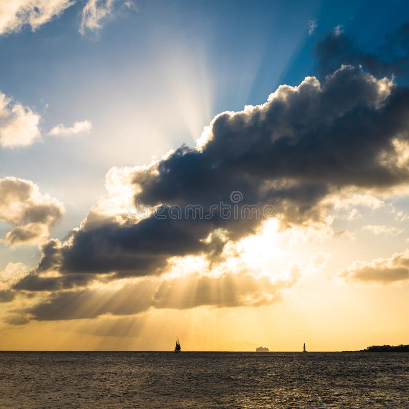 Silhouette of the Distant Boat Stock Photo - Image of contrast ...
