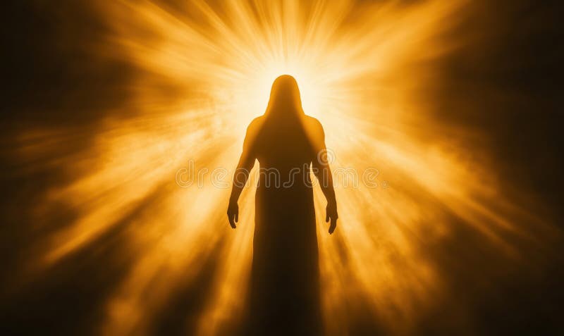 Silhouette of a Divine Figure Surrounded by Radiant Golden Light Stock ...