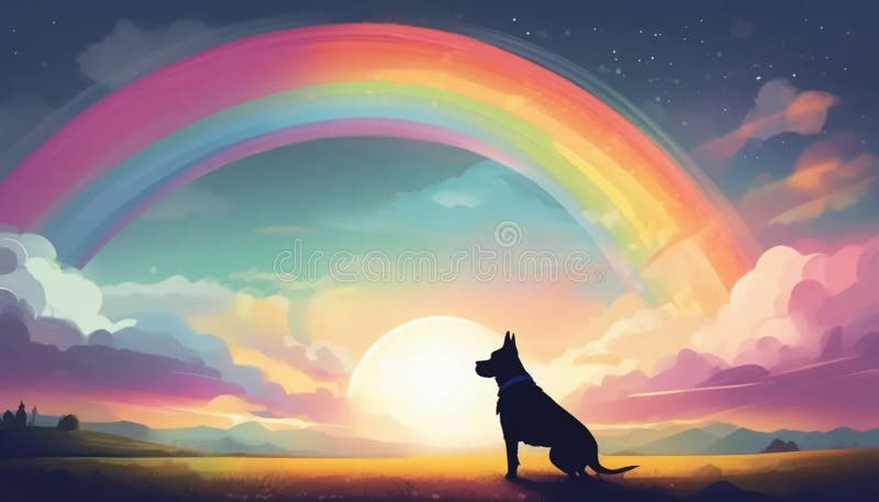 Silhouette of a Dog on Rainbow Bridge Stock Illustration - Illustration ...