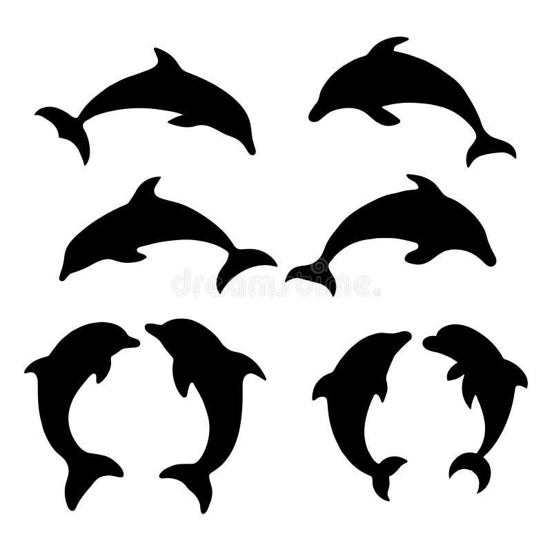 Silhouette of Dolphins Icon Set Vector Illustration Stock Vector ...