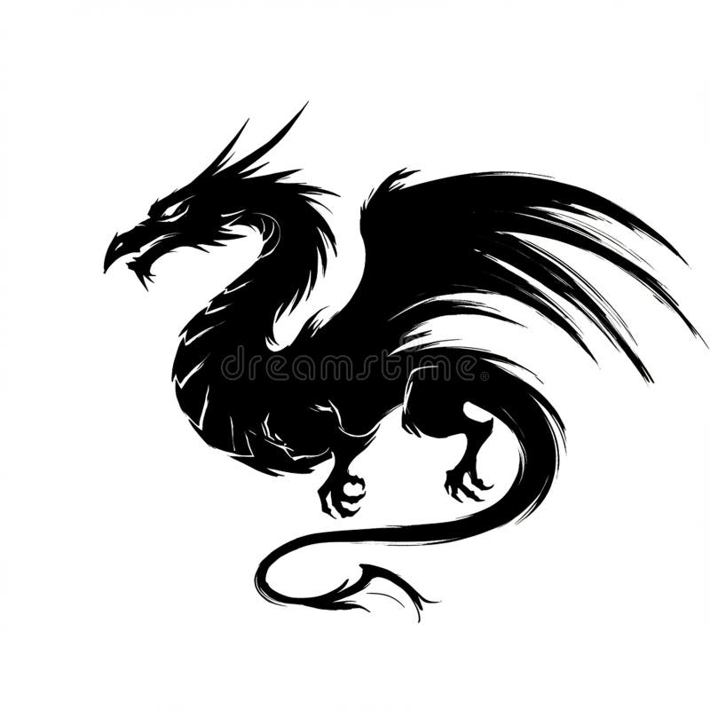 Silhouette of a Dragon in a Dynamic Posture, with Sharp Claws, Wings ...