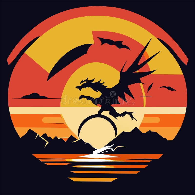 Dragon in the Sunset. Vector Illustration of a Stylized Dragon Stock ...