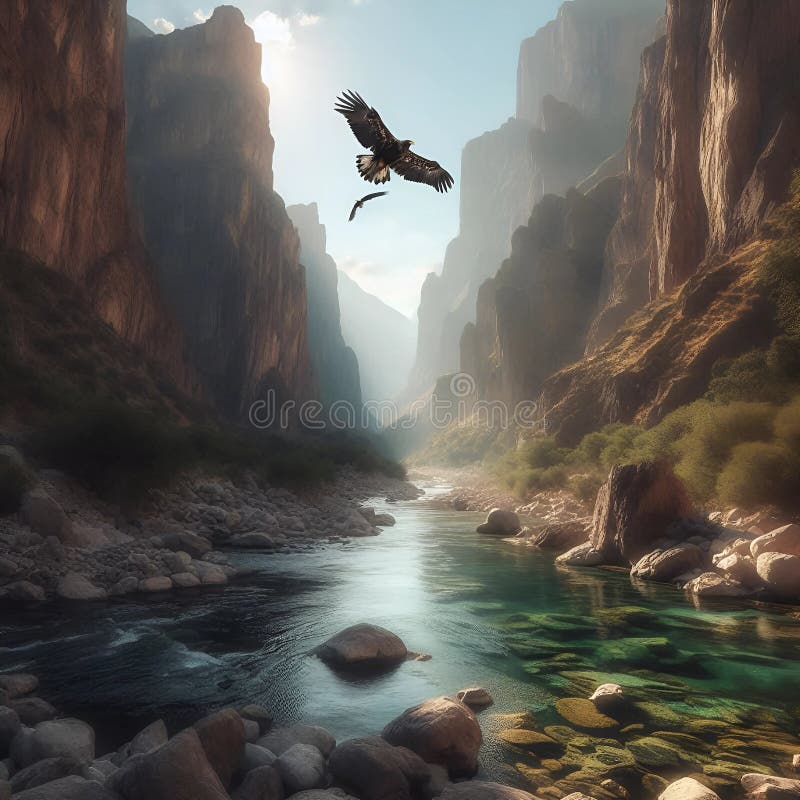 The Silhouette of an Eagle in Flight, Set Against a Breathtaking Canyon ...