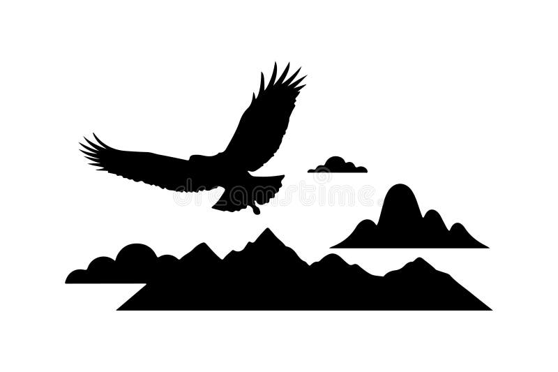 Silhouette of an Eagle Soaring Above Jagged Mountain Peaks Stock Illustration - Illustration of ...