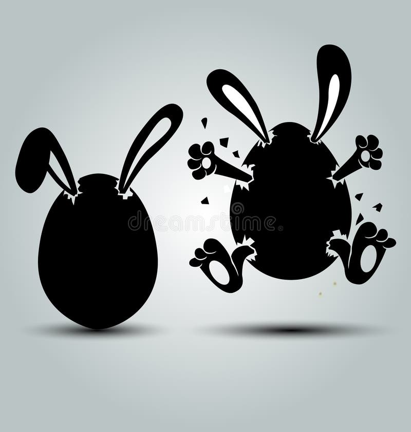 Silhouette of Easter Rabbit Bunny, Side View, Black and White. Nail ...